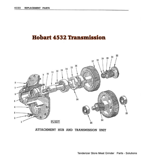 Hobart-4332-4532-Grinder-Transmission-Attachment-Parts