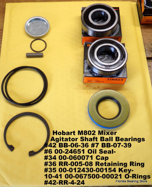 Hobart M802 Mixer Agitator Shaft Ball Bearings #42 BB-06-36 #7 BB-07-39 ...